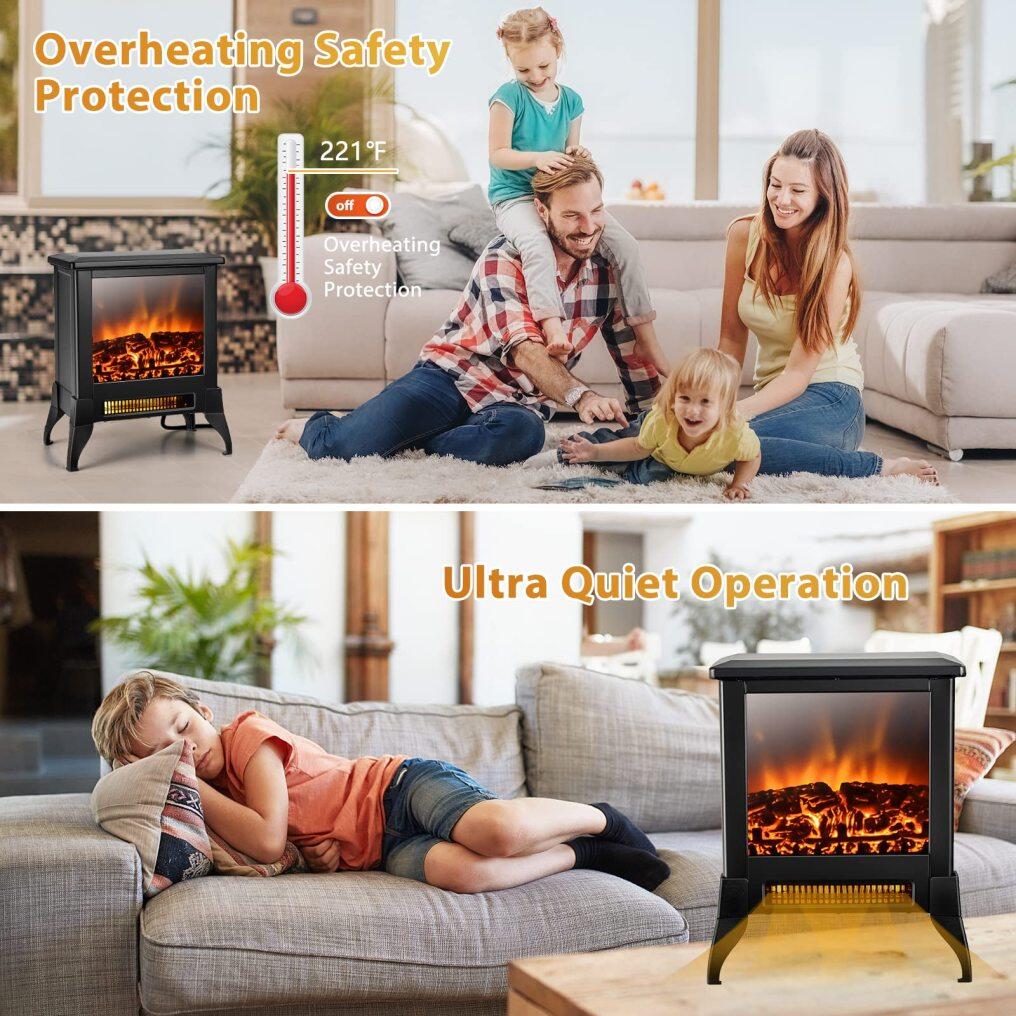 Electric Fireplace Heater Freestanding, 1400W Compact Fireplace Stove w ...