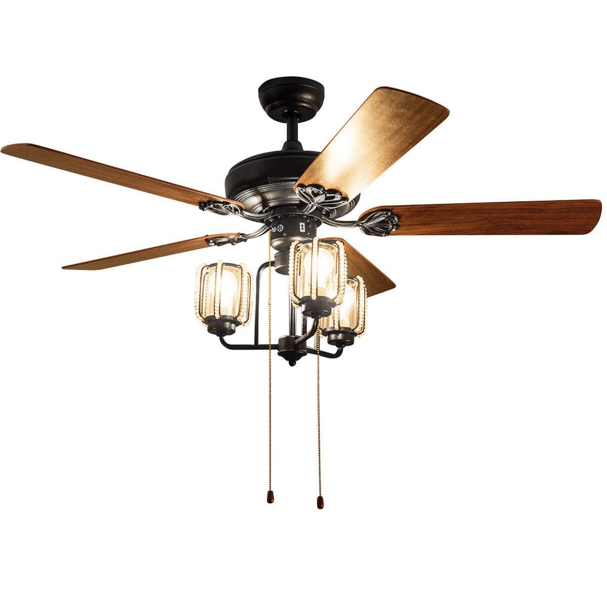 Vintage Ceiling Fan 52-Inch, Classical Fan with 3 Lights, 5 Wooden ...
