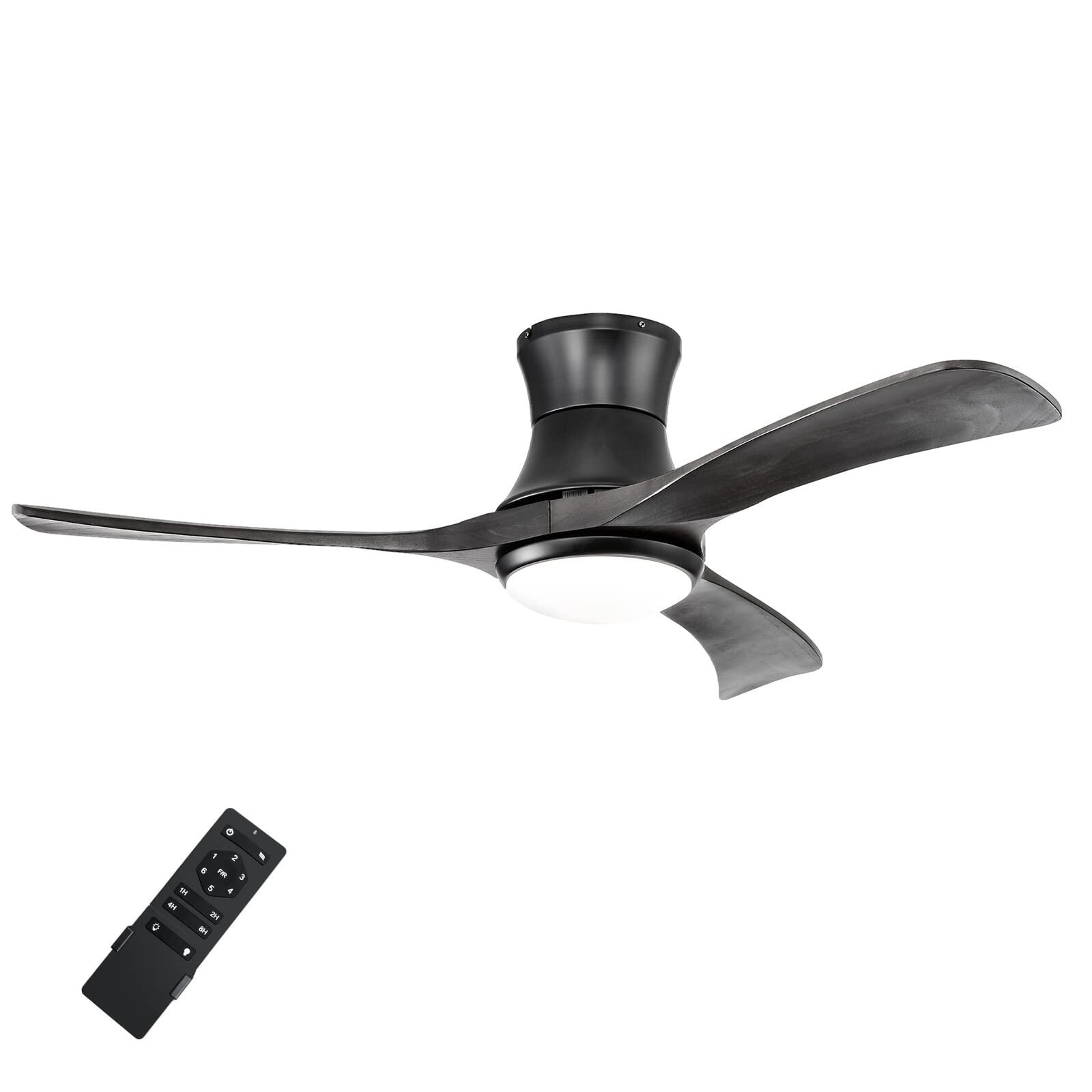 52 Inches Ceiling Fan with LED Light and Remote Control, Flush Mount ...