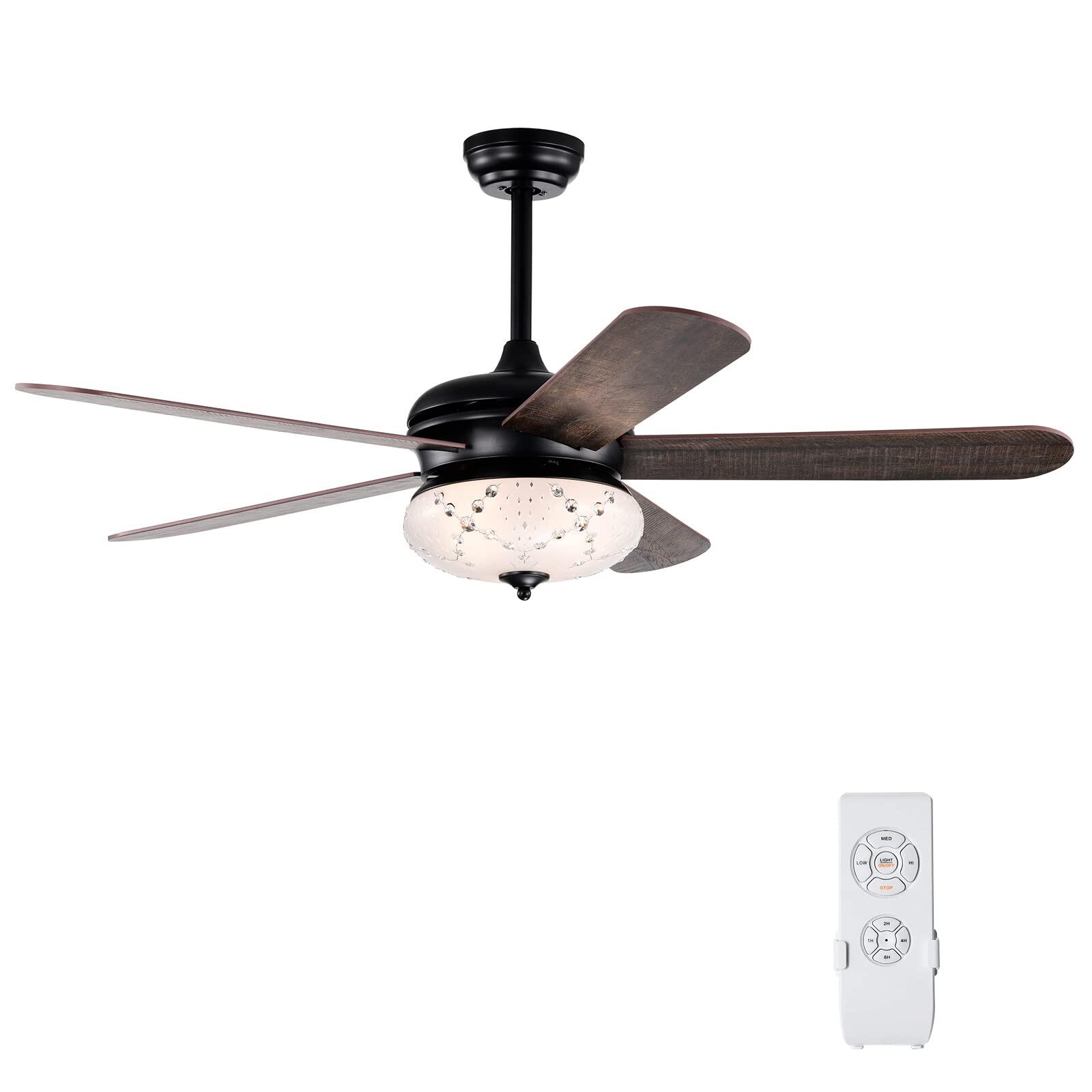 52 Inches Ceiling Fan with Remote Control, Indoor Ceiling Fan with 2 ...